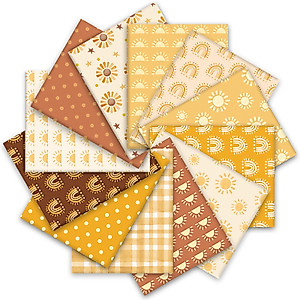 JarThenaAMCS 12Pcs Boho Sunshine Cotton Fabric Bundles Yellow Boho Sun Rainbow Dot Fat Quarters Decorative Quilting Patchwork for DIY Craft Home Party Decor, 18 x 22 Inch