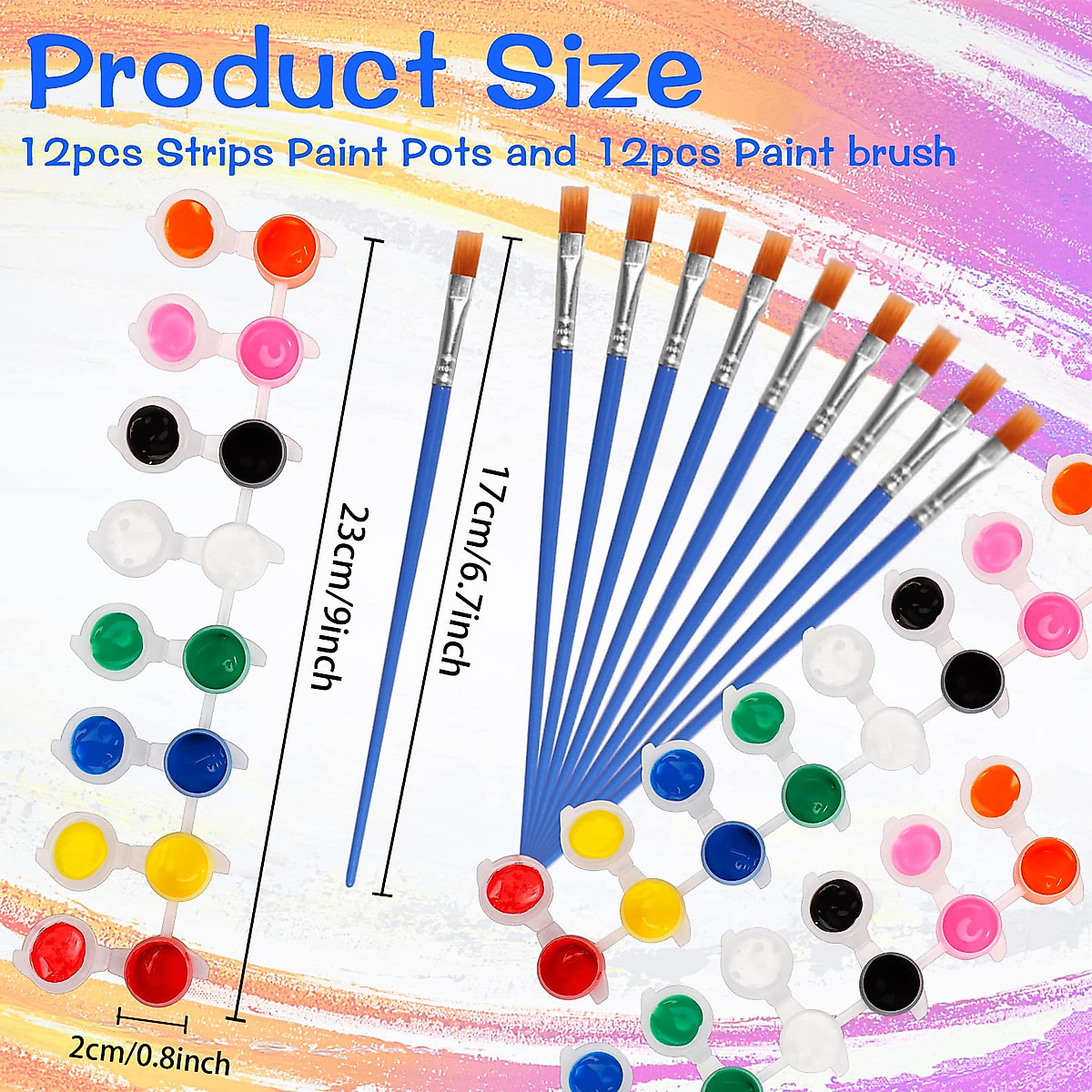 Acrylic Paint Strips For Kids&Adults,Bulk Set of 12 Washable Filled Paint Sets in 8 Colors,With 12 Paintbrushes,Painting Art Supplies Craft Paint Pots,Perfect for Home Birthday Party Favors(8 Color)