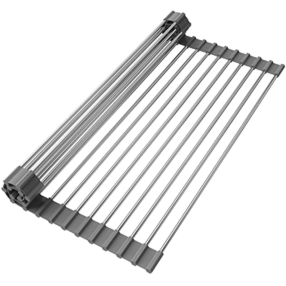 Oliomp Roll Up Dish Drying Rack, 17.5" x 15.7" Over The Sink Stainless Steel Roll-Up Dish Drying Rack Foldable Rolling Dish Drainer Suitable for Dishes,Fruits Vegetables Integrated Sink Drying Rack.