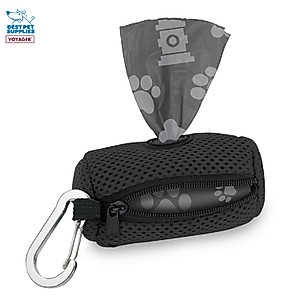 Best Pet Supplies Dog Poop Bag Holder Leash Attachment with 15 Bags, Black, Reusable Mesh Dispenser Pouch for Travel, Walking, Park, and Outdoor Use, Soft and Durable with Clip-On
