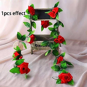Vopie 4 Pack Fake Rose Vine Flowers Plants 32.2 FT Artificial Flower Hanging Rose Ivy Home Hotel Office Wedding Party Garden Craft Art Decor (Red)