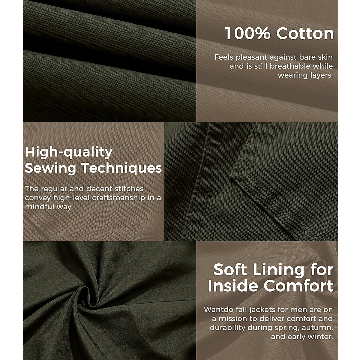 wantdo Men's Big and Tall Casual Cotton Jacket Durable Work Jacket Army Green Large