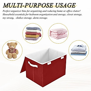 Joisal Maroon Stackable Flip-Top Storage Basket with Lid, Collapsible Bins with Lids, Plastic Storage Box Bins, with Handle and Full Print