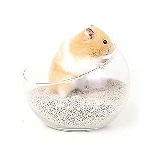 Kelendle Hamster Glass Bathroom with Wooden Ladder Transparent Glass Hamster Toilet Hamster Sand Bath Container Small Animal Cage Accessories for Indoor and Outdoor Decoration