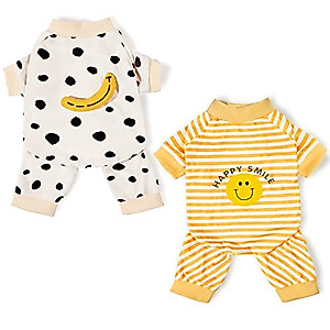 Patas Lague 2 Pack Dog Cat Pajamas Sweater, Cute and Sweet Design Pet Clothes for Small Medium Dogs Puppies and Cats (White and Yellow)