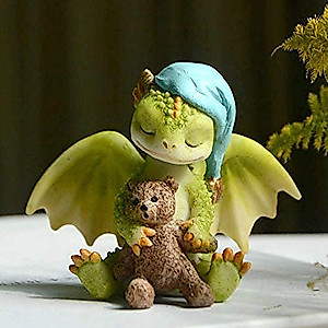 ZHF Rex Green Dragon-Mini Collection Fantasy Statue Cute Dragon Statue Landscape Small Sculpture Garden Crafts Desk Decoration Desk Decoration Home Collectibles (F)