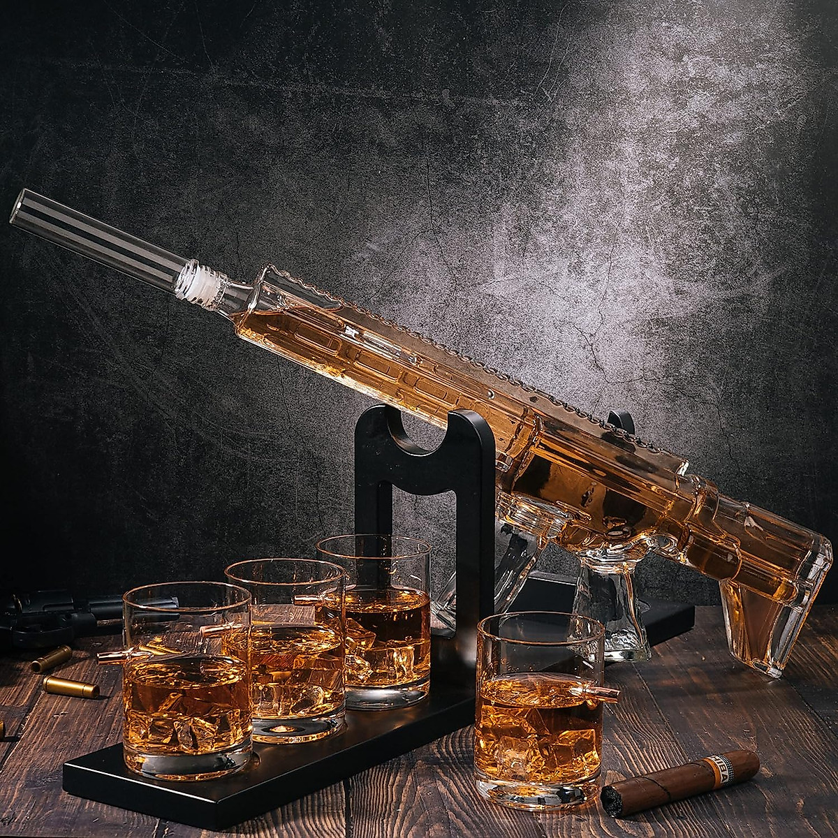 Gifts for Men Dad, Whiskey Decanter Set - Gun AR Limited Edition, Silencer Stopper - 800 ml & 12oz Bullet Glasses - Father Winter Birthday Gift - Drinking Party, Liquor, Vodka Tik Tok Gun Decanter