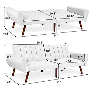Giantex Futon Sofa Bed Folding Couch Convertible Mattress Premium Linen Upholstery and Wooden Legs (Gray)