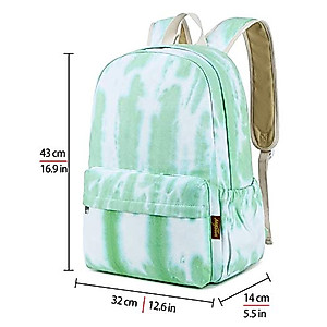 Lanola Canvas School Bag Backpack Girls or boy, Ranibow Style Unisex Zip Backpack School College for Teens Girls Students Casual Lightweight Travel Daypack Outdoor (Green)