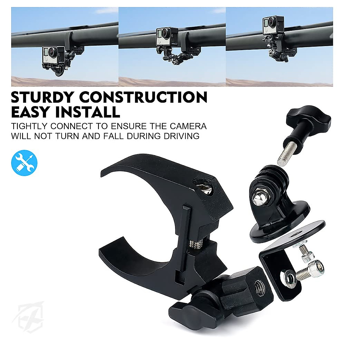 Xprite UTV C-Clamps Mounting Bracket Compatible with GoPro Fits 1.75" - 2 Inch Roll Bar Cages Mount, Heavy-Duty Aluminum Outdoor Camera Holder Brackets for Off-Road SXS RZR Can-Am Rollcage - 1 Pc