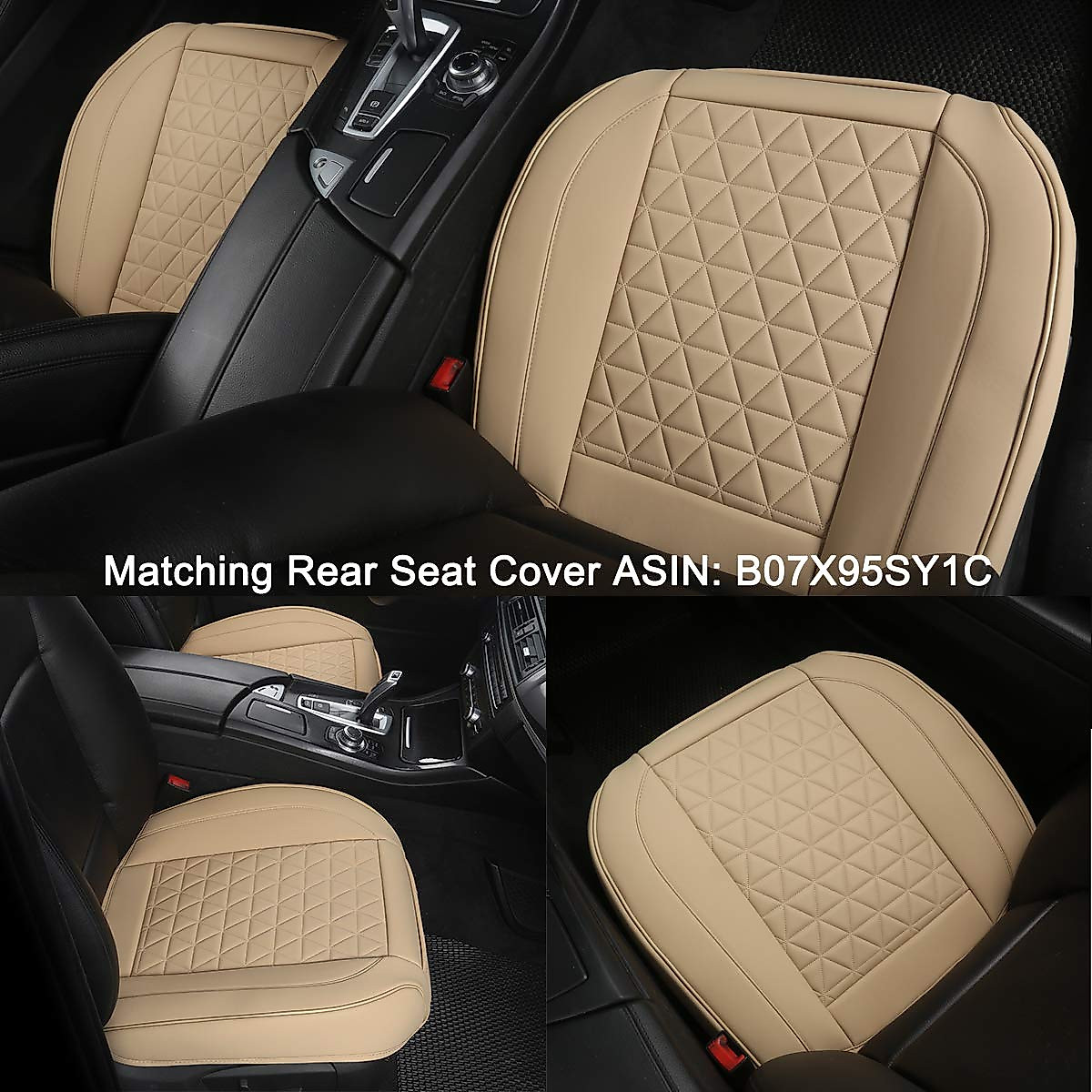 Black Panther 1 Pair Luxury Faux Leather Car Seat Covers Front Bottom Seat Cushion Covers, Anti-Slip and Wrap Around The Bottom, Fit 95% of Vehicles - Beige