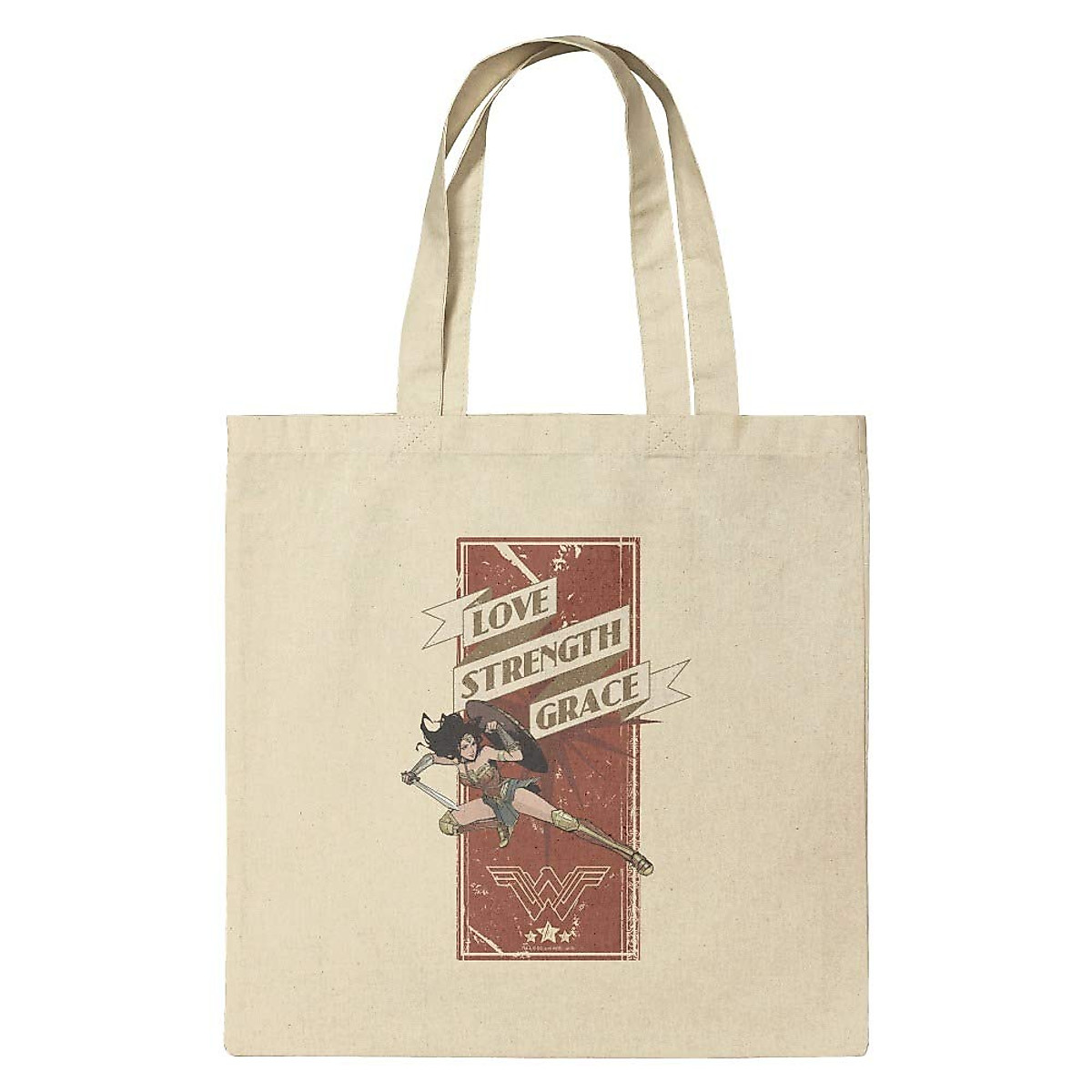 GRAPHICS & MORE Wonder Woman Movie Love, Strength, Grace Grocery Travel Reusable Tote Bag