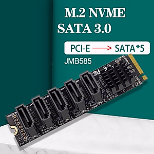 Chenyang M.2 NGFF NVME M-Key PCI Express to SATA 3.0 6Gbps 5 Ports Adapter Converter Hard Drive Extension Card JMB585 2280