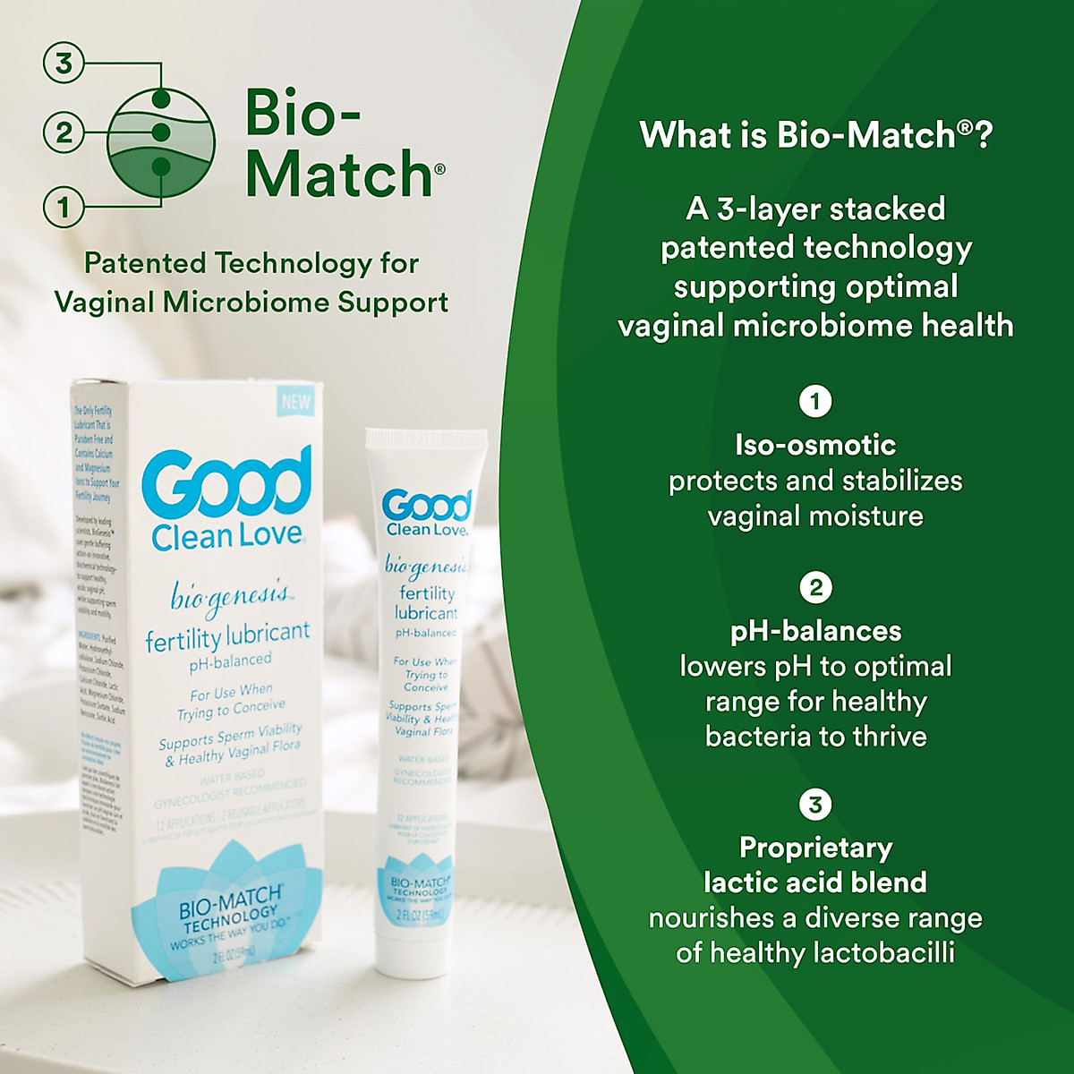 Good Clean Love Biogenesis Fertility-Friendly Lubricant, Water-Based Lube for Women & Couples Trying to Conceive, with Magnesium and Calcium Ions, Personal Lubricant, Safe for Toys, 2 Oz (2-Pack)