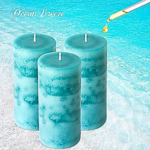FLAVCHARM Pillar Candles Scented, Ocean Breeze Scented Candles, 3 Pack Teal Candles 3x6 inch Long-Lasting Clean Burning Candles, Turquoise Candles for Home Décor, Bathroom, Wedding Decorations