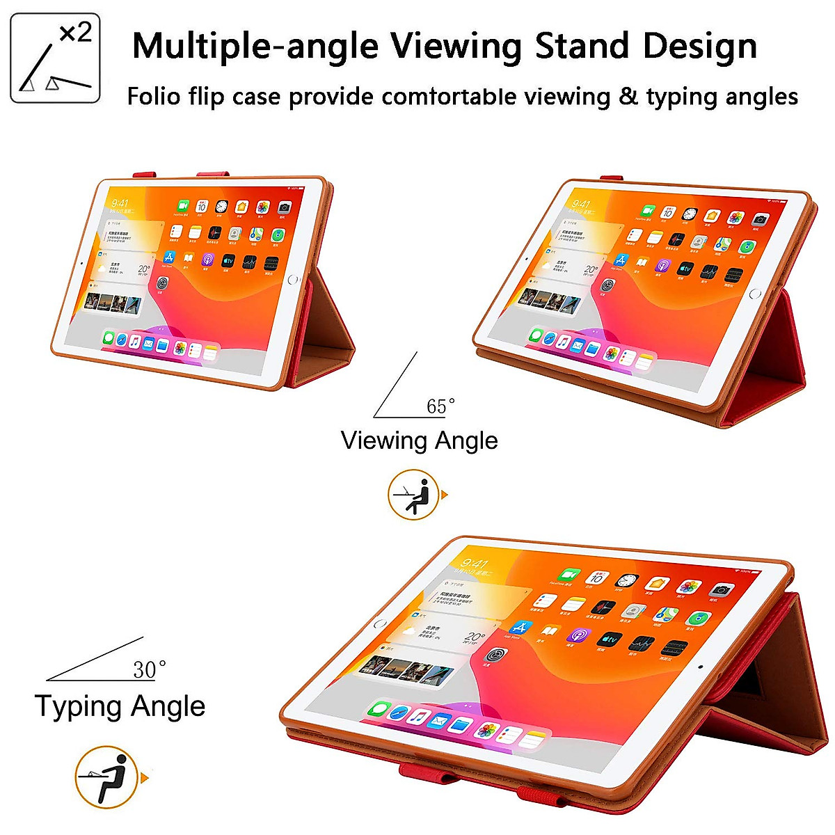 UUcovers Case for Apple iPad 10.2" 9th/8th/7th Generation (2021/2020/2019) & iPad Air 3 10.5 Inch (3rd Gen) & iPad Pro 10.5 Cover with Hand Strap Stand [Pencil Holder] Pocket [Auto Sleep/Wake], Red