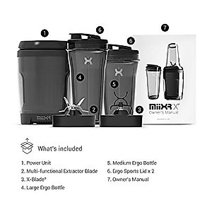 PROMiXX MiiXR X7 Personal Blender for Shakes and Smoothies - with Performance Nutrition Protein Mixer X-Blade and Shaker Bottle Agitator, Smoothie Blender/Maker, Highly Efficient (7 Piece Set)