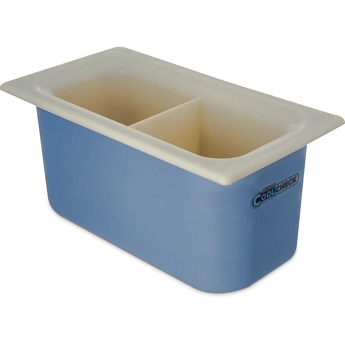 Carlisle FoodService Products Coldmaster Coolcheck Plastic Food Pans, Divided for Catering, Kitchens, Restaurants, 3.4 Quarts, White, Blue
