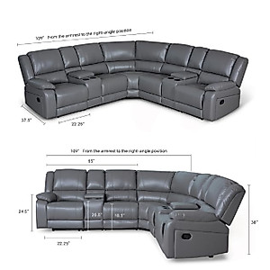 UR livingroom Modular Sectional Sofa PU Leather Manual Recliner Sofa Symmetrical Sectional Couches for Living Room Livingroom Furniture Sets, Grey