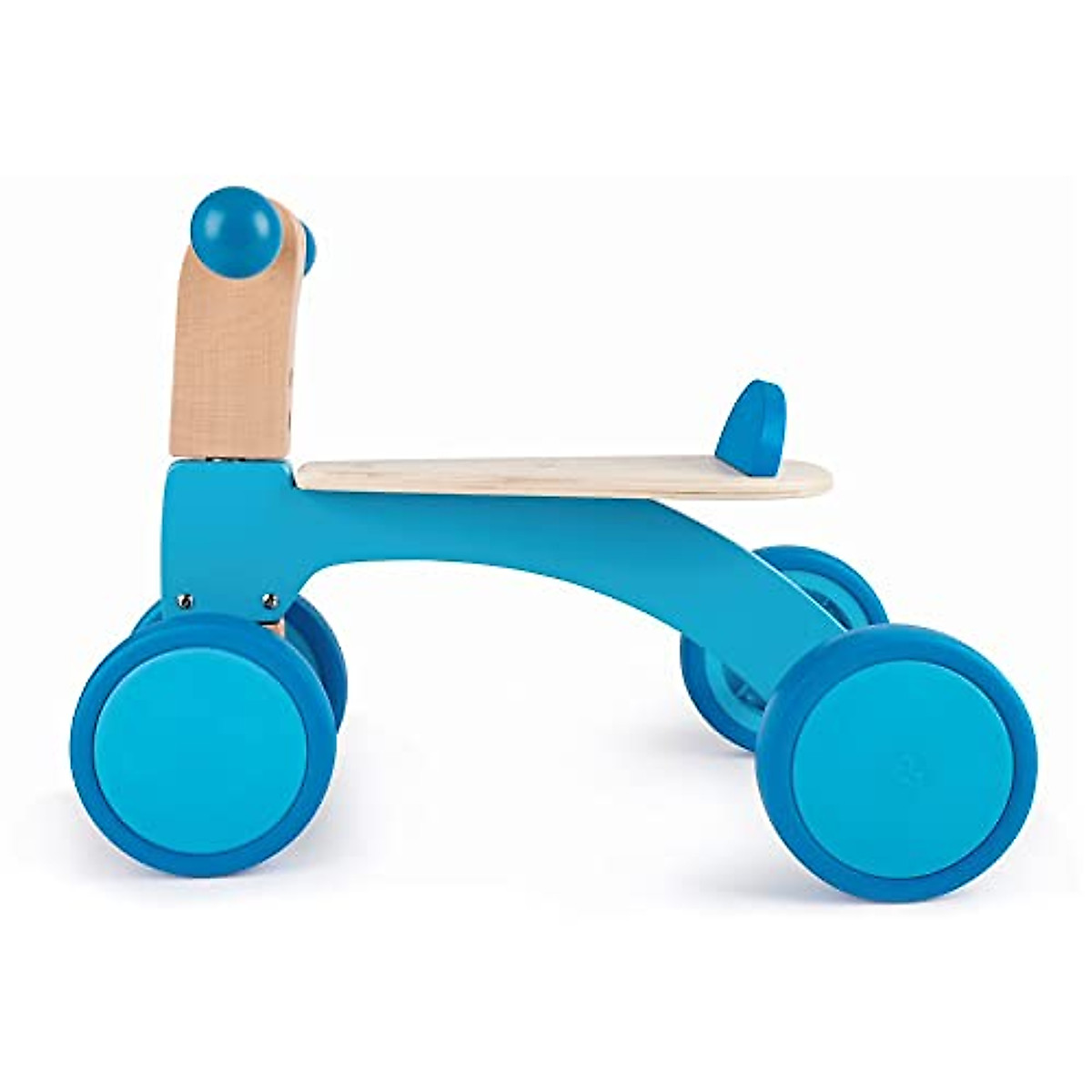 Hape Scoot Around Toddlers Babies Kids Ride On Wooden Push Balance Bike Scooter Toy Indoor Outdoor Activity No Pedals with 4 Rubberized Wheels, Blue