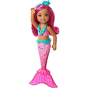 Barbie Dreamtopia Chelsea Mermaid Doll with Pink Hair & Tail, Royal Headband Accessory, Small Doll Bends at Waist