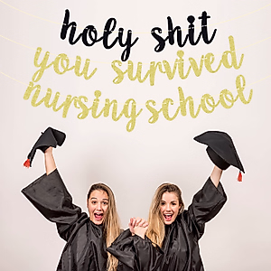 Nursing School Survivor Banner, Future Nurse, Straight Outta Nursing School, Congrats Nurse Graduation Party Decorations Black and Gold Glitter, Congrats Grad 2024