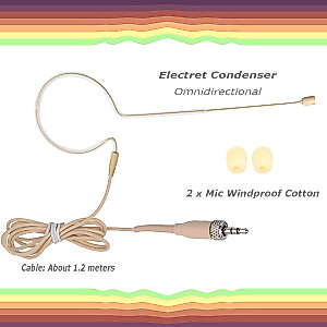 XGWTH Headset Microphone Single Ear Earset Headworn Over Ear Hanging Condenser Omnidirectional Mic Compatible with Sennheiser Wireless System Bodypack Transmitter 1.2m Cable 3.5mm Female Screw Plug