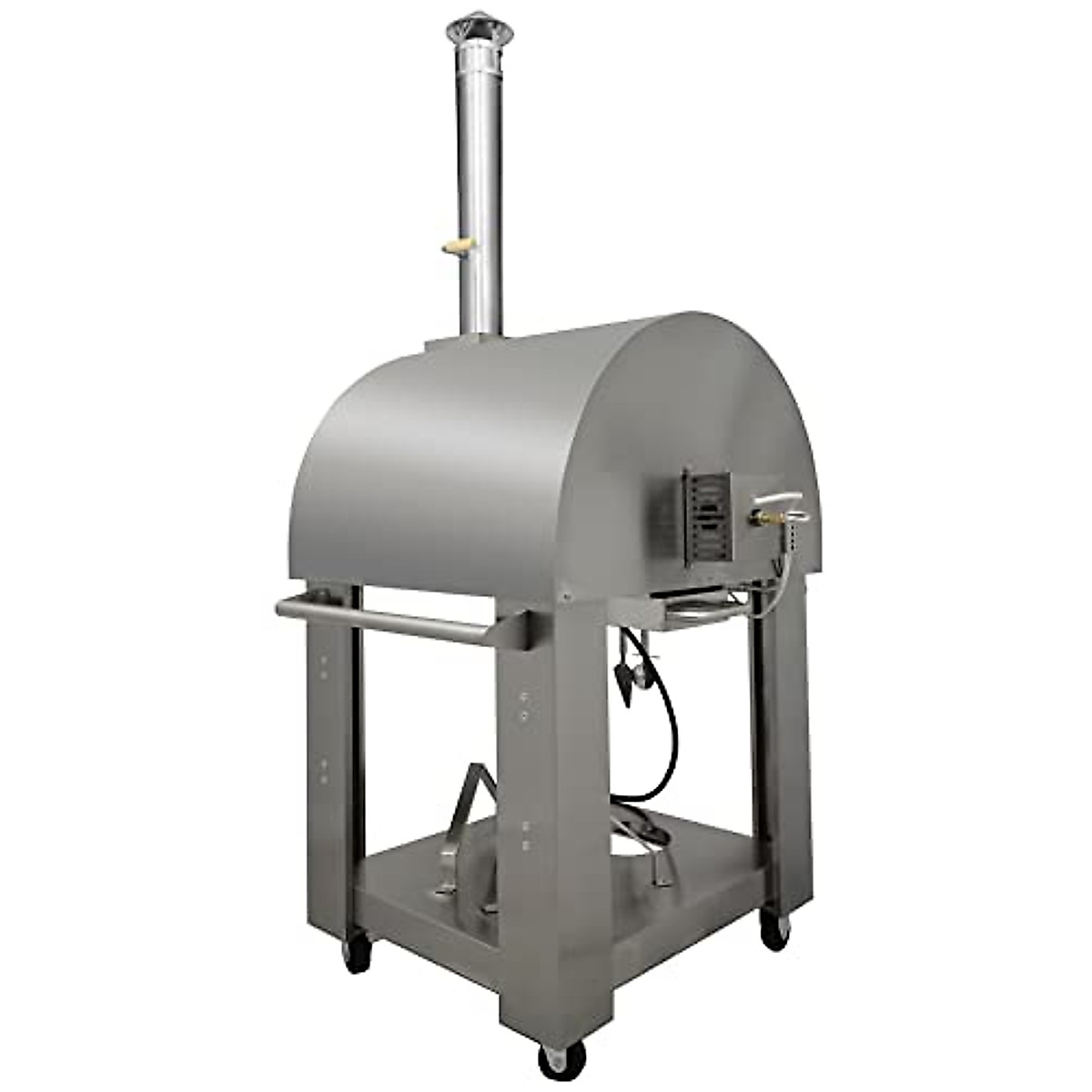 MCP-Distributions 32.5'' Outdoor Propane or Wood Fired Silver Stainless Steel Artisan Pizza Oven or Grill with Waterproof Cover, Pizza Peel