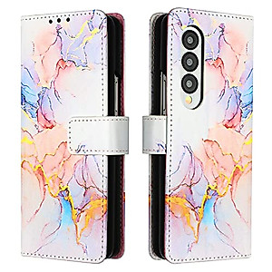 ONV Wallet Case for Samsung Galaxy Z Fold 3 5G- Premium Marble Painted Leather Flip Case Stand Card Slot Magnet with Silicone Shell Flip Cover for Samsung Galaxy Z Fold 3 5G[Marble] -White