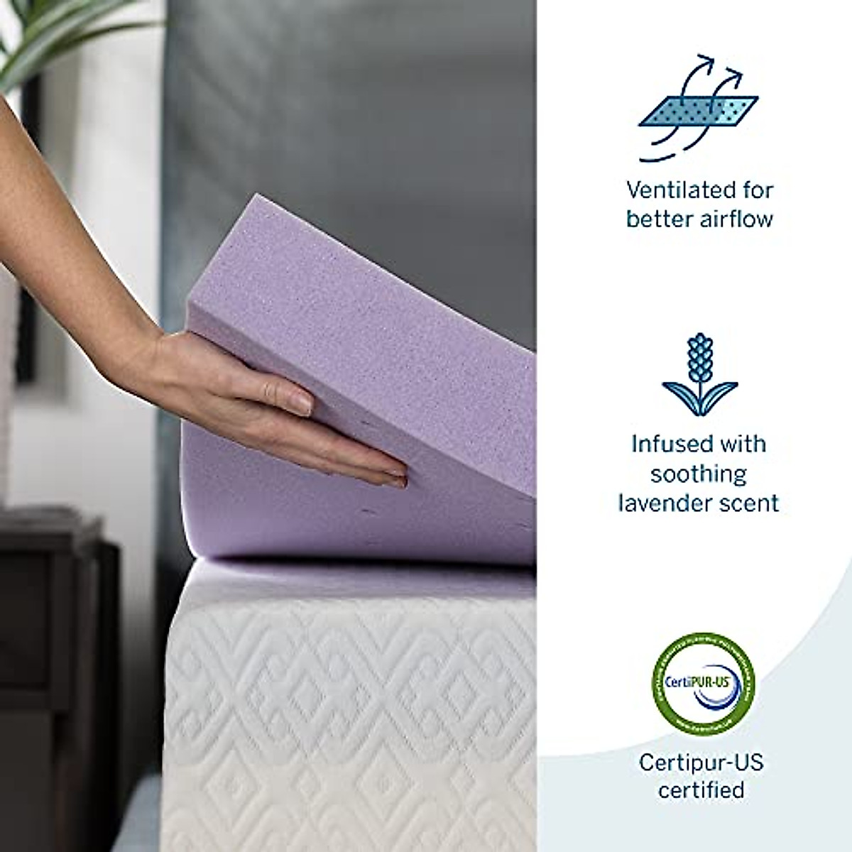 LUCID 3 Inch Lavender Infused Memory Foam Mattress Topper - Ventilated Design - Full Size & Premium Hypoallergenic 100% Waterproof Mattress Protector - Universal Fit, Cotton Terry Top, Full