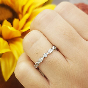 Dazzlingrock Collection Alternating Round Aquamarine & White Diamond 7 Stone Stackable Wedding Band Ring for Women in 14K White Gold, Size 8.5