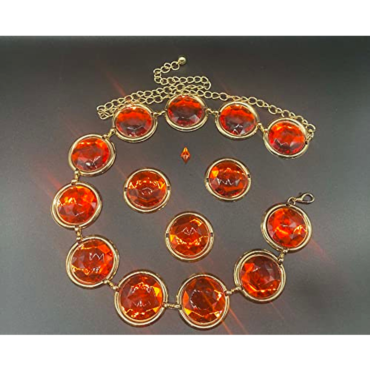 Women Anime Cosplay Waist Belt Stone Chain Halloween Adjustable (Red Rhinestone Set)