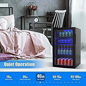 COSTWAY Beverage Refrigerator and Cooler - 120 Can Mini Fridge with Glass Door, Removable Shelves for Soda Beer Wine, Small Drink Refrigerator for Home Office Bar, 3.2 cu.ft.
