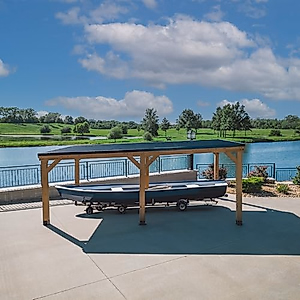 Backyard Discovery Kingsport 20' x 12' Cedar Wood Outdoor Carport Garage with Heavy-Duty Galvanized Steel Slope Roof, Snow Support, Wind Resistance, PowerPort, Shelter to Protect Cars, Boats, Trucks