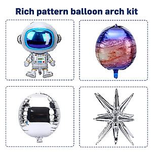 RUBFAC 116pcs Space Balloon Garland Arch Kit Space Birthday Decorations with Blue Purple Silver Galaxy Astronaut Foil Balloons for Boys Kids Space Themed Party Decoration Supplies Baby Shower