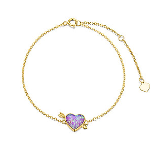 WSX Solid Gold 14k Heart Bracelets for Women Heart Arrow Charm Bracelet Birthday Graduation Best Firend Gift