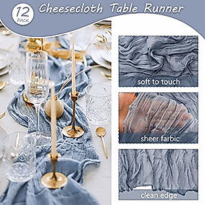 12 Pack 10Ft Cheesecloth Table Runner 35x120 Inch Boho Gauze Table Runner Rustic Cheese Cloth Long Table Runner Romantic Table Runner for Wedding Bridal Shower Birthday Party Table Decor (Dusty Blue)