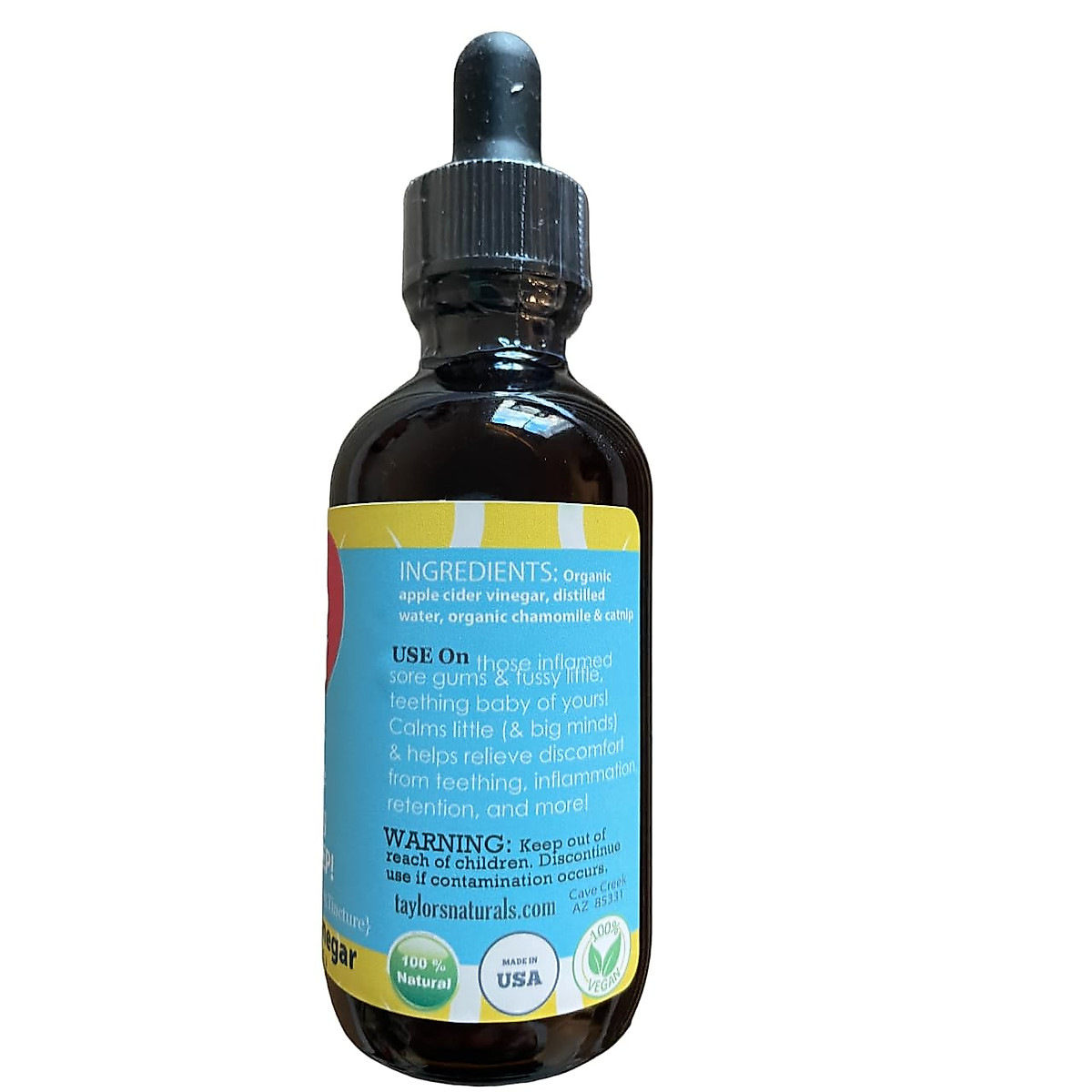 Bye-Bye Teething, Hello Sleep! Natural & Organic Baby Teething Relief & Calming Tincture | Soothes Inflamed Gums, Irritability & Pain – Encourages Sleep | Glass Bottle (Apple Cider Vinegar)