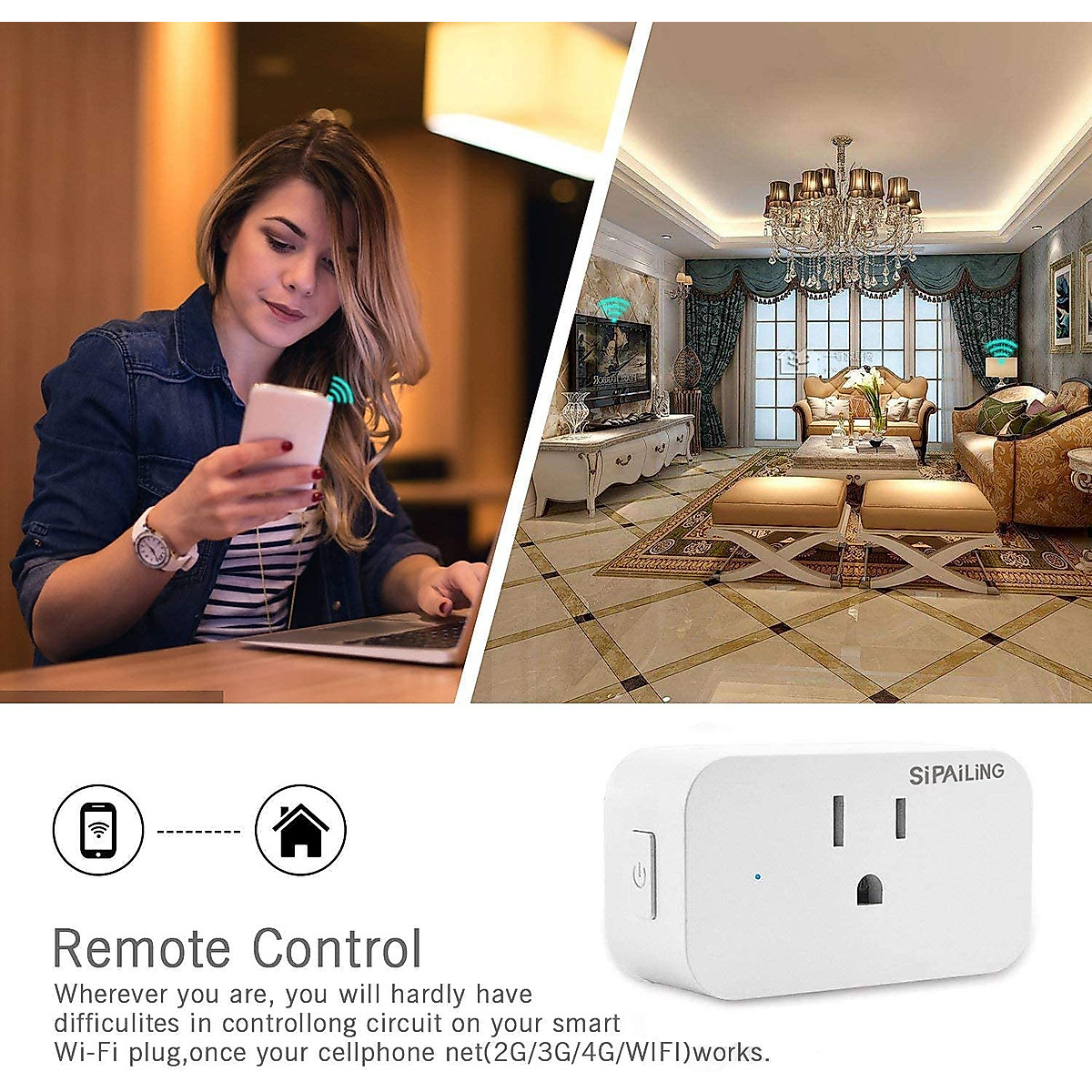 APP Updated SIPAILING 15A WiFi Smart Plugs Outlets, Mini Smart Socket Compatible with Alexa Echo Google Home, no hub Required -Timer Scene Setting Function(1pcs)