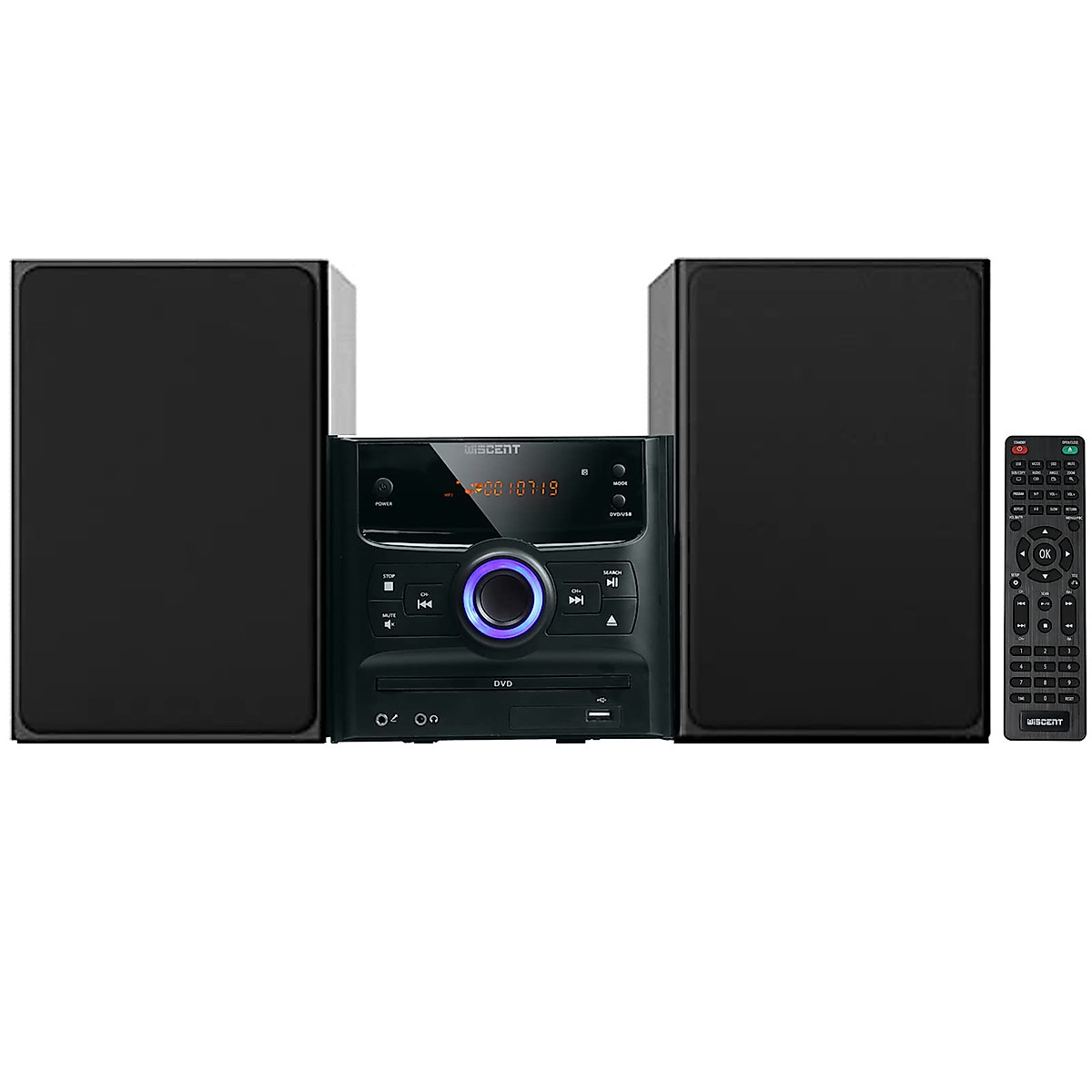 WISCENT Stereo Shelf System for Home with Bluetooth, CD Player, FM Radio, Mini Stereo DVD Player, USB MP3 Playback, AUX ,Mic, Headphone Jack, 30W Home Stereo (Compact Micro HiFi CD DVD Player)