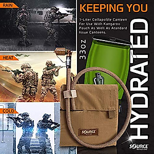 Source Tactical Kangaroo 1L Collapsible Widepac Hydration Bladder with Pouch - Leakproof Widepac Closure - Zero Taste and Virtually Self-Cleaning - 34oz