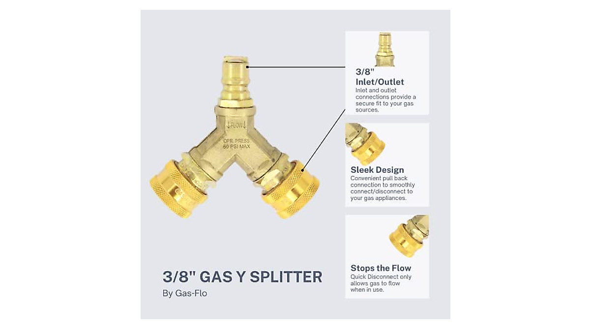 GAS-FLO, Gas Quick Disconnect 3/8 Y Splitter, CSA Certified for Propane ...