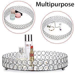 Hipiwe Crystal Vanity Tray -11.8” inch Large Mirror Jewelry Trinket Display Tray Make up Cosmetic Organizer Tray Perfume Tray Dresser Tray Bathroom Tray for Home Decor