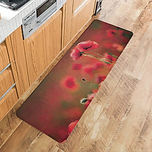 Libaoge Kitchen Mat Rug 1 PCS Red Poppy Runner Rug Anti-Fatigue Comfort Memory Foam Standing Mat Non-Slip Floor Door Mat for Bathroom Bedroom 16x47in