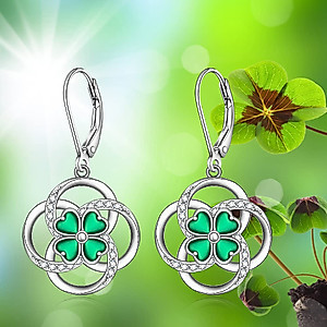 Shamrock Earrings for Women St Patricks Day Four Leaf Clover Earrings Dangle Sterling Silver 925 Celtic Knot Irish Shamrock Green Lucky Jewelry Gifts