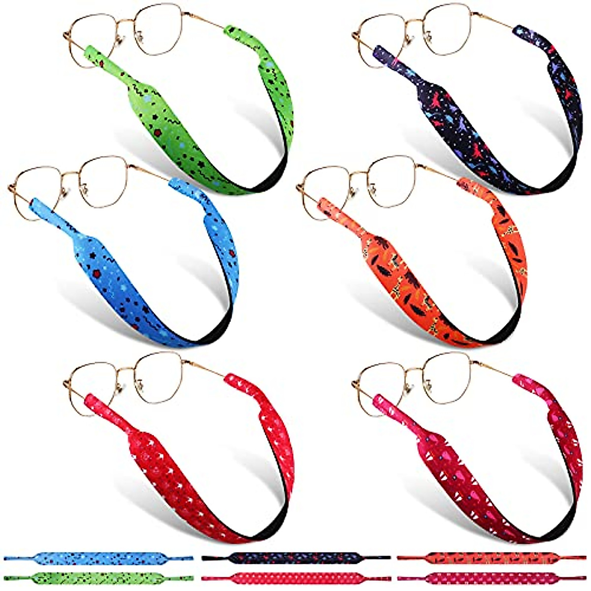 6 Pieces Kids Eyeglass Strap Nonslip Neoprene Glasses Holder Sunglasses Lanyard Eye Glasses Cord Holder Neck Strap Sports Safety Retainer for Boys Girls (Wild Animals, Green, Blue, Pink Princess)