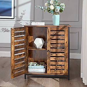 VASAGLE LOWELL Standing Cabinet, Storage Cabinet, Cupboard, Accent Side Cabinet, Sideboard with Louvered Doors, Multifunctional in Living Room, Bedroom, Hallway, Industrial, Rustic Brown ULSC78BX