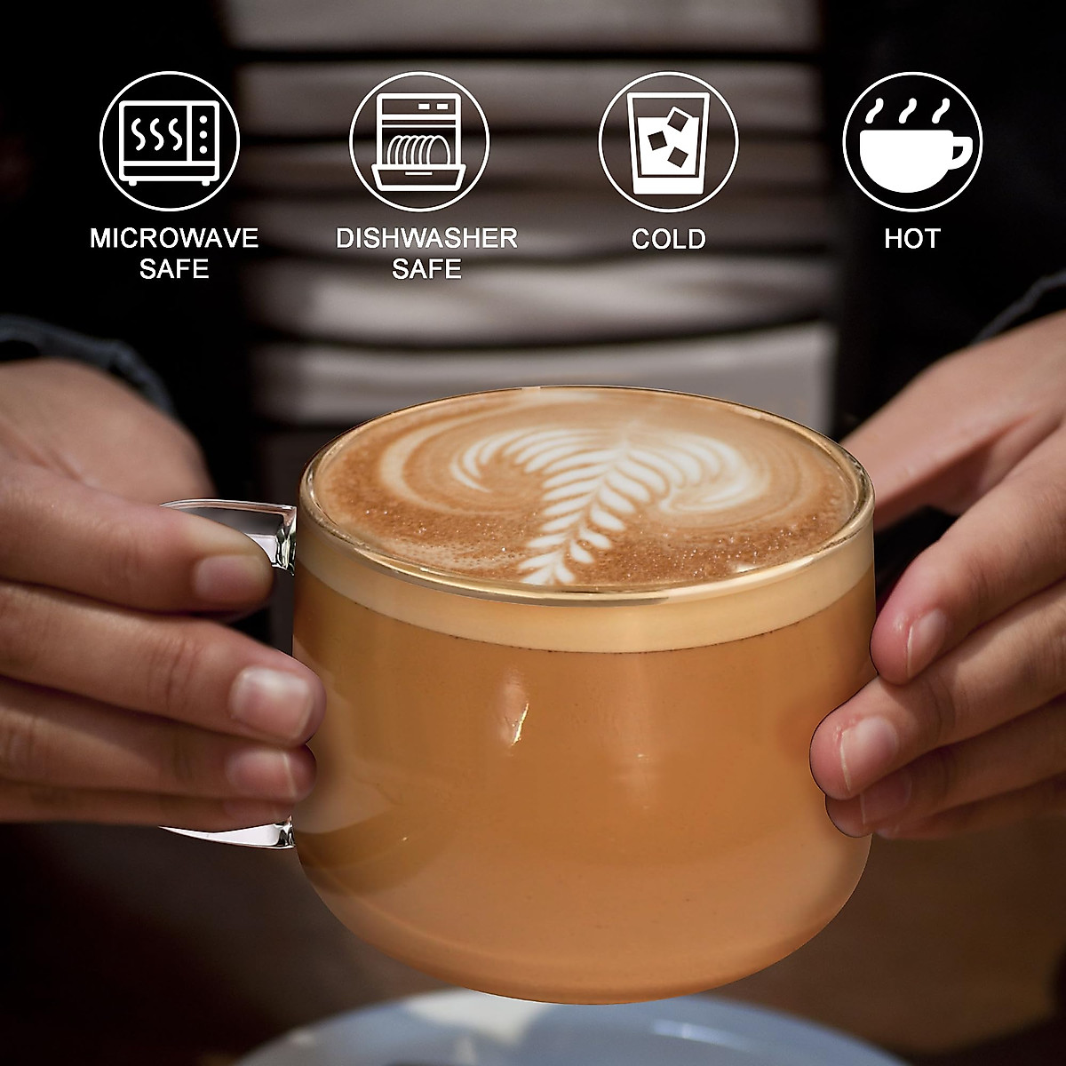 Aquach 16 oz Glass Coffee Mugs with Handle Set of 2 - Large Clear Glass Cups for Latte, Cappuccino, and Tea