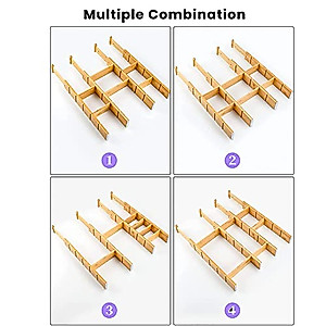 NuStar Technology 6 Pack Bamboo Drawer Dividers with 12 inserts – 16.3-22 Inches Expandable and Adjustable Drawer Dividers for Baby Clothes, Kitchen, Office, Organizer, with Non-Skid Grip