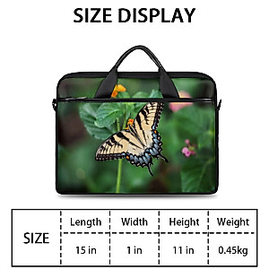 Butterfly Flower Design Laptop Computer Bag Waterproof Shoulder Messenger Bag 13-15 inch Durable Laptop Tote Bag with Shoulder Strap Handle Lightweight Crossbody Briefcase